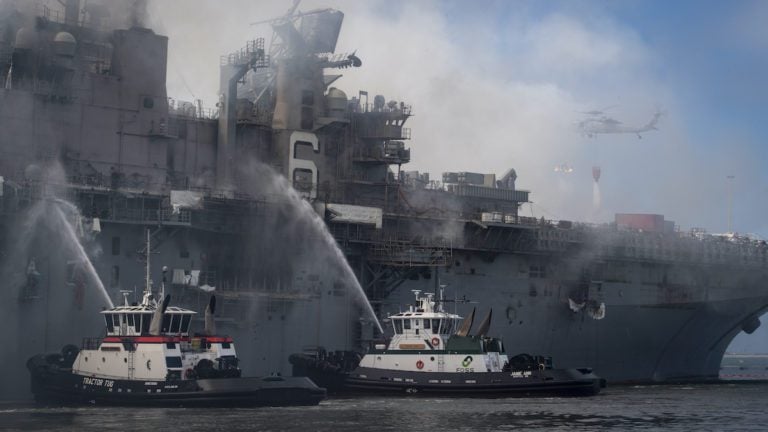 Fire Continues to Burn on USS Bonhomme Richard